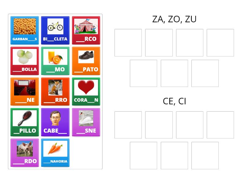 PALABRAS CON ZA, ZO, ZU, CE, CI - Group sort