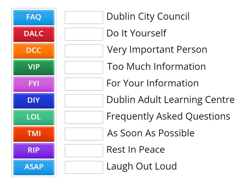 common abbreviations - Match up