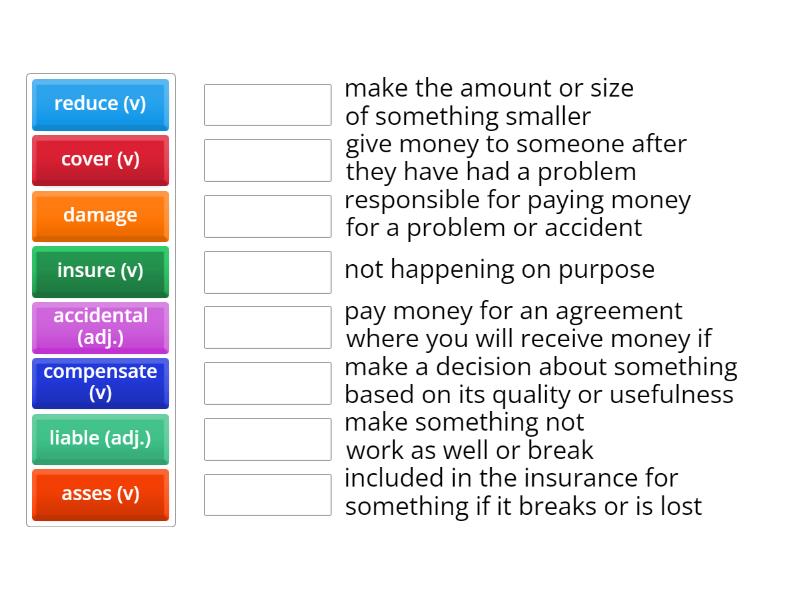 insurance : vocabulary lingua house getting insured - Match up