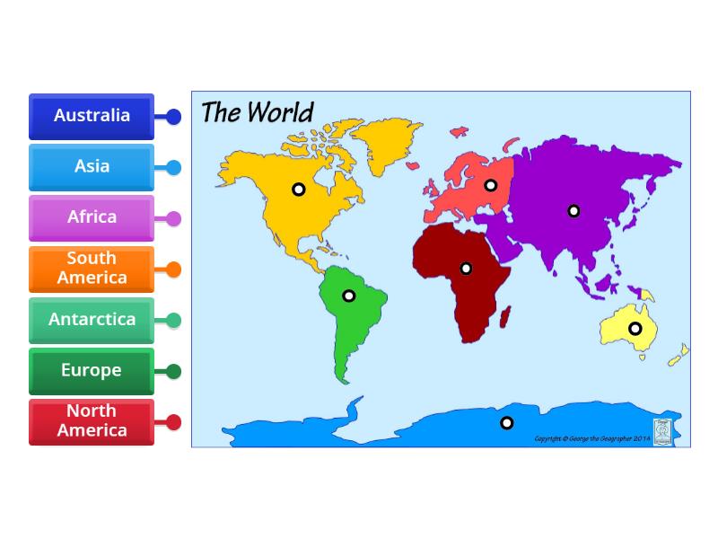 Seven continents - Labelled diagram