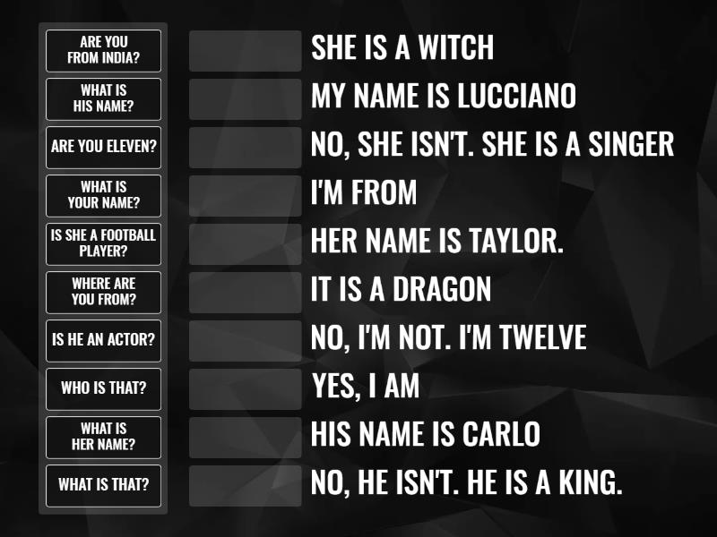 MATCH QUESTIONS AND ANSWERS - Une las parejas