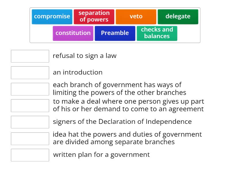 Chapter 6, Lesson 2: Creating the Constitution - Vocabulary - Match up