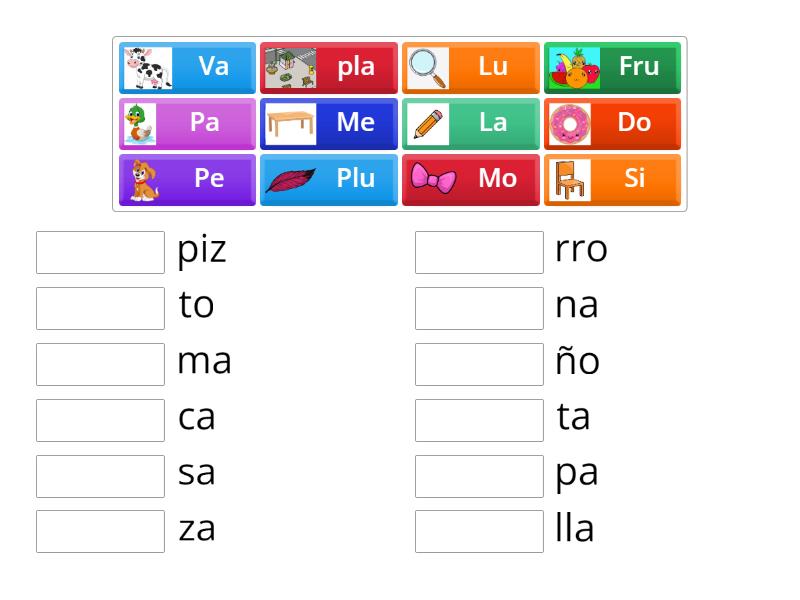 COMPLETA LA PALABRA UNIENDO LAS SILABAS - Une las parejas