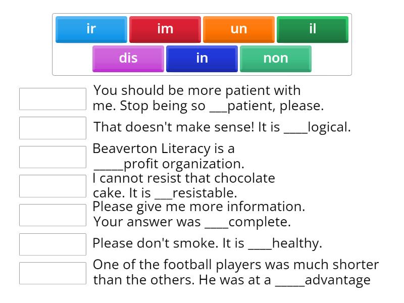 Prefixes that mean not - Associação
