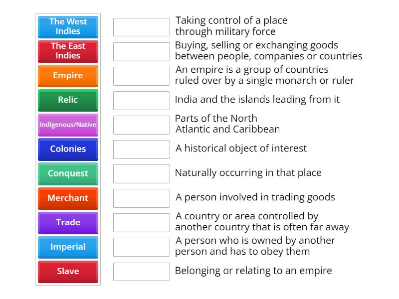 The British Empire Key Vocabulary - Match up