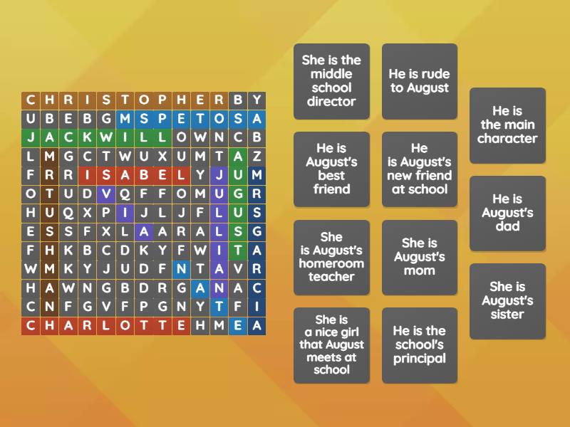 Wonder Characters Quiz - Wordsearch