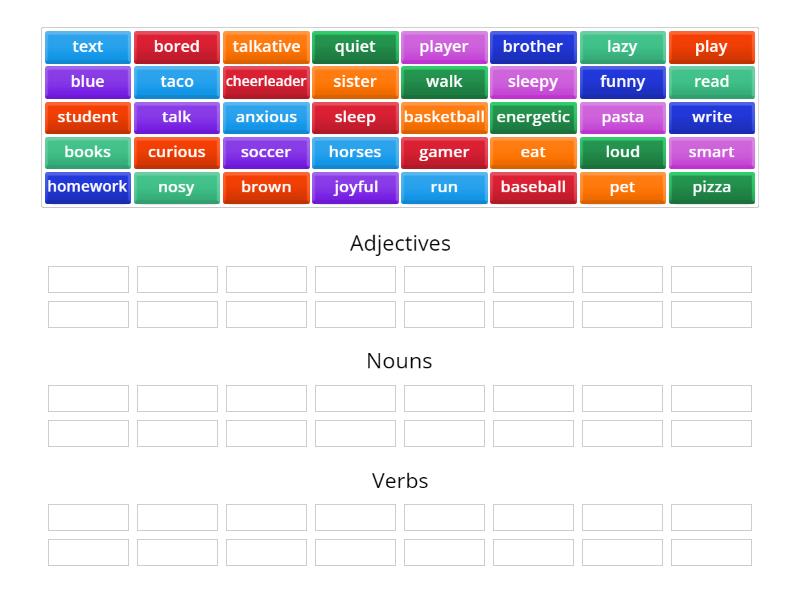 Adjective/Noun/Verb Sort - Group sort