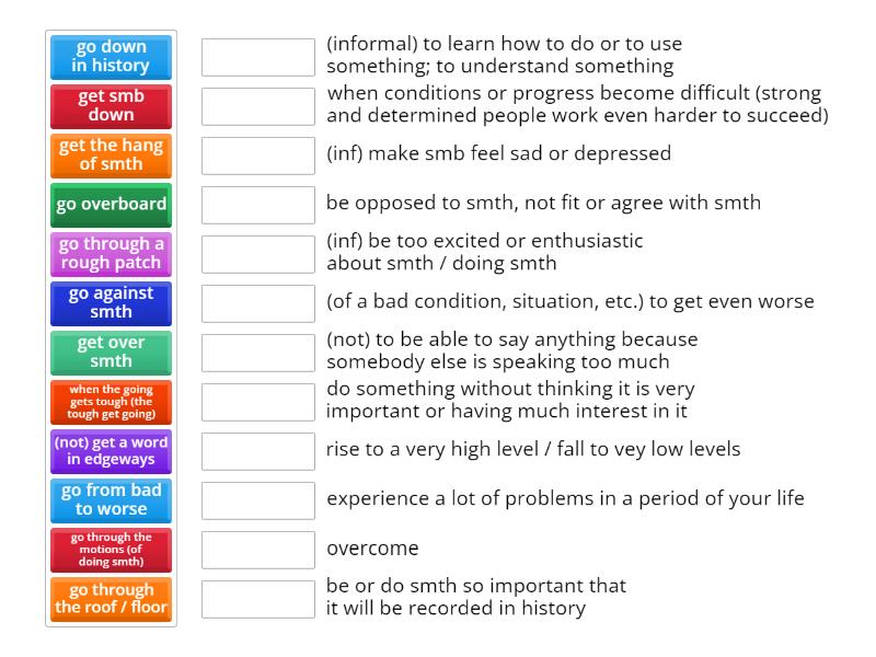 expressions with get, go (Prof) - Match up