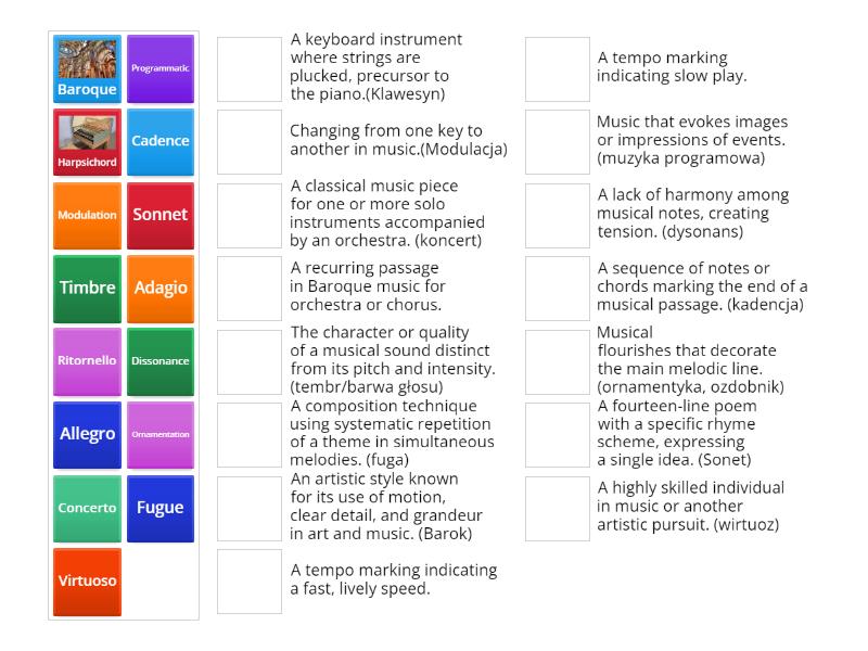 Classical music - vocabulary - Match up