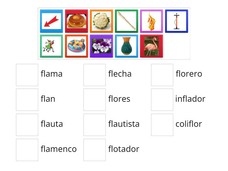 palabras con fla,fle,fli,flo,flu - Une las parejas