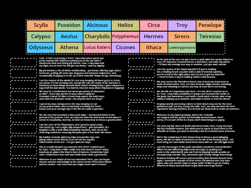 The Odyssey Character Identification Challenge - Match up