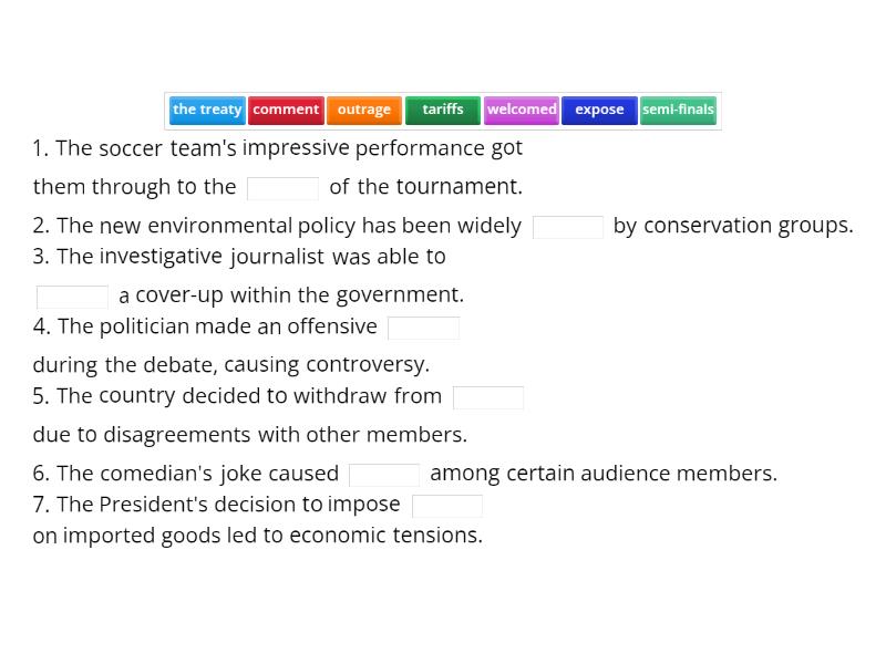 7B Vocabulary revision - Complete the sentence