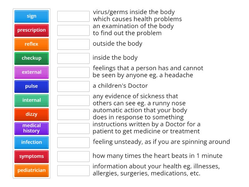 Vocabulary for Describing Health & Health Problems - Match up