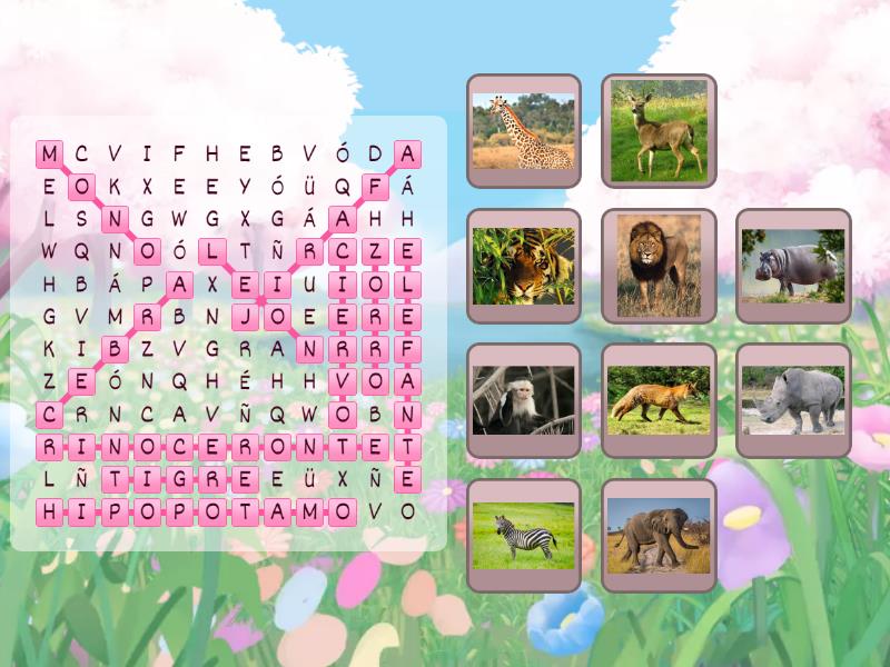 Animales salvajes - Sopa de letras