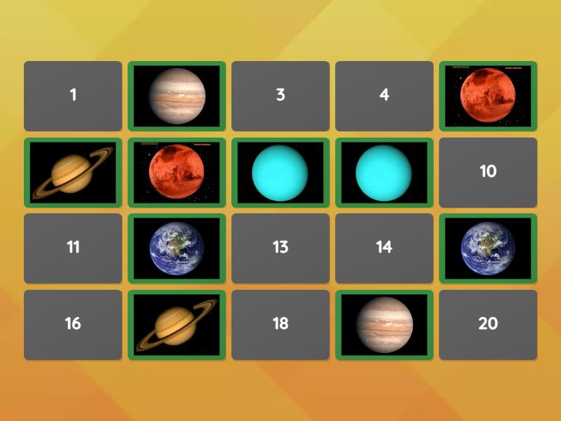 Planets Memory Game - Matching pairs