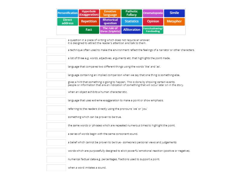 Language Techniques - matching definitions - Match up
