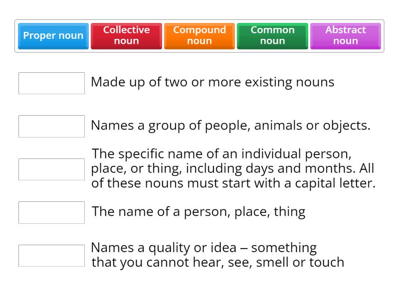 Types of Nouns Revision - Match up