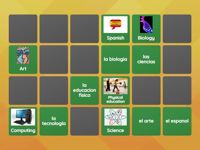 Las materias en espanol - Matching pairs