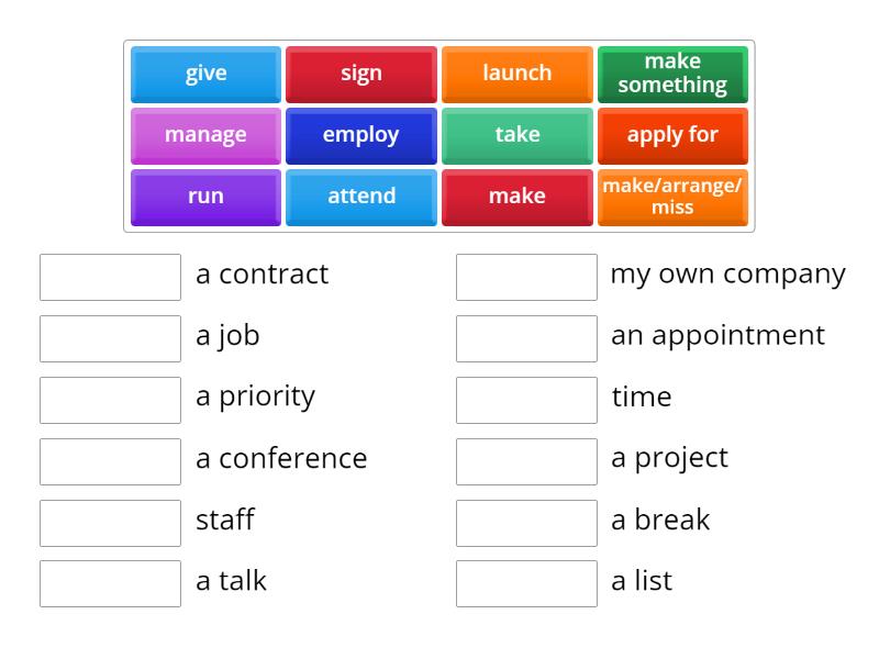 Outcomes Pre-Intermediate Unit 1 JOBS Collocations 2 - Match up