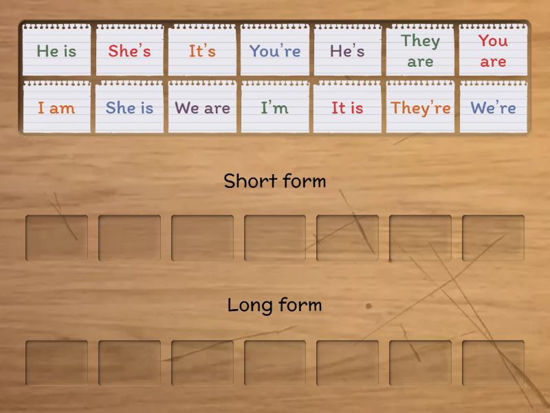 The verb "to be". Long and short form - Group sort