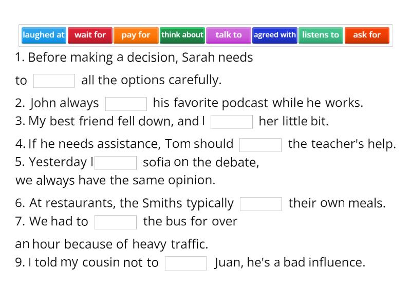 2.3 Verbs + prepositions Navigate A2 - Complete the sentence
