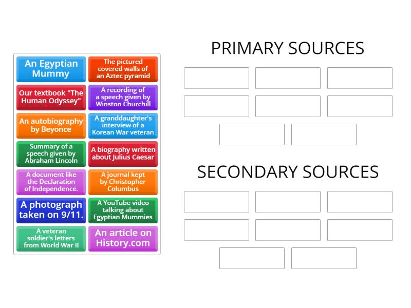 Primary and Secondary Sources Review - Group sort