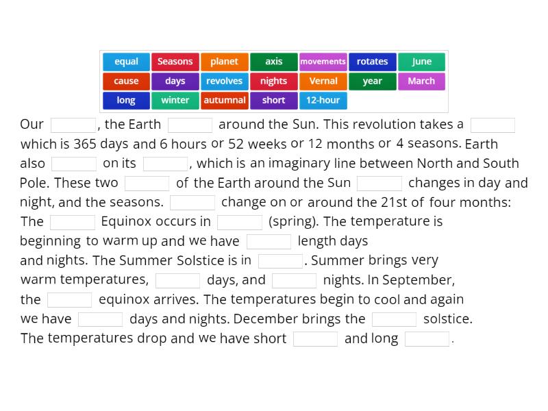 Seasons Fill In the Blank - Completa la oración