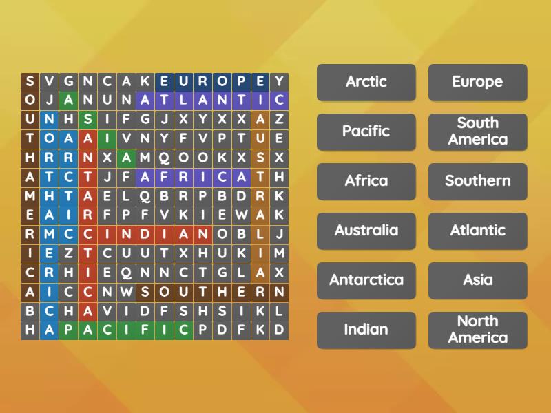 Oceans & Continents Word Search - Wordsearch