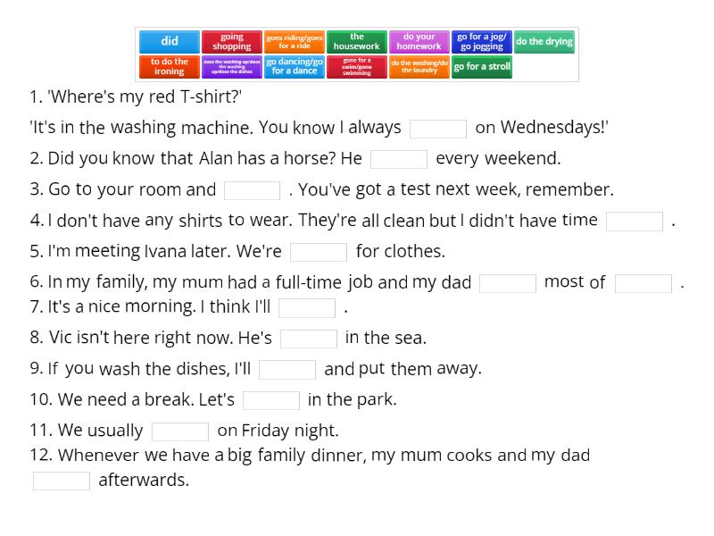 Delexical verbs "go", "do" - Complete the sentence