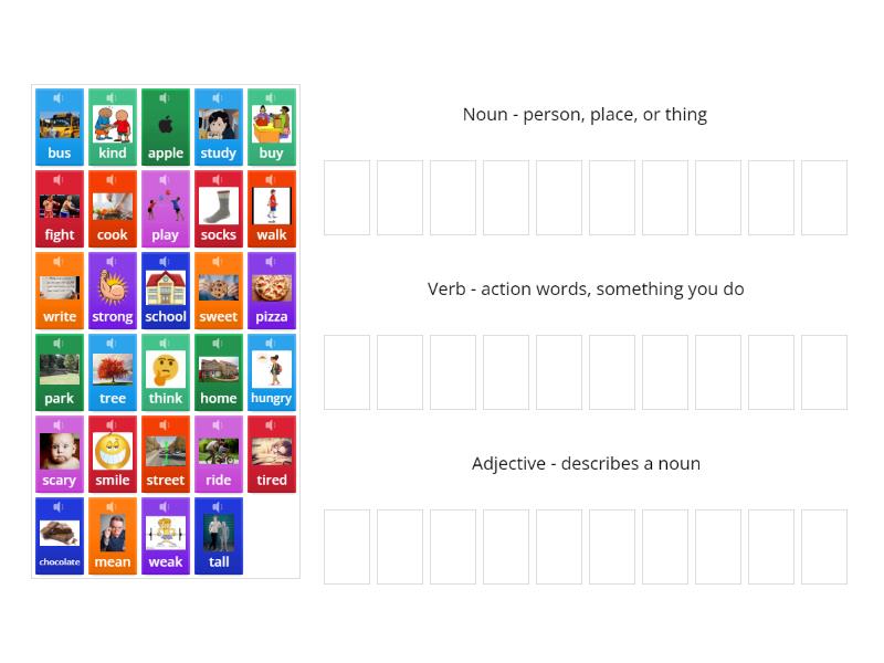 Noun, Verb, Adjective Sort - Group sort