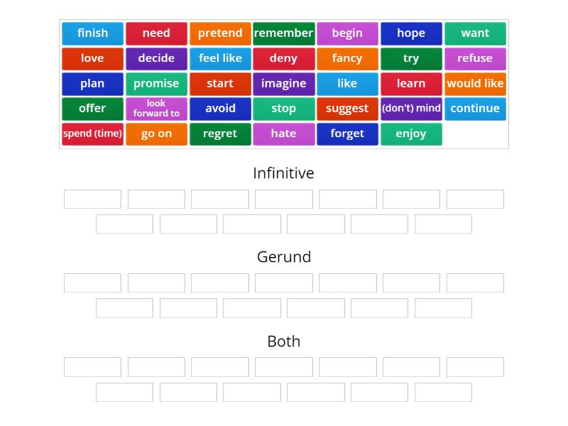 7B vocabulary (infinitive vs gerund) - Group sort