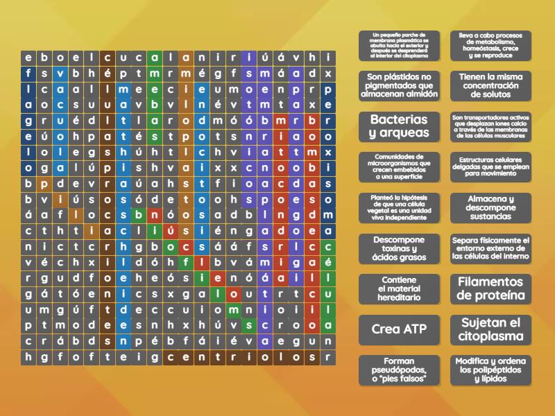 Tema 3. Estructura y funciones de la célula - Sopa de letras