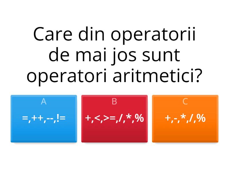 Tipuri de date, operatori și evaluări de expresii - Quiz
