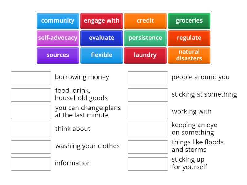 LIFESKILLS KEY WORDS - Match up
