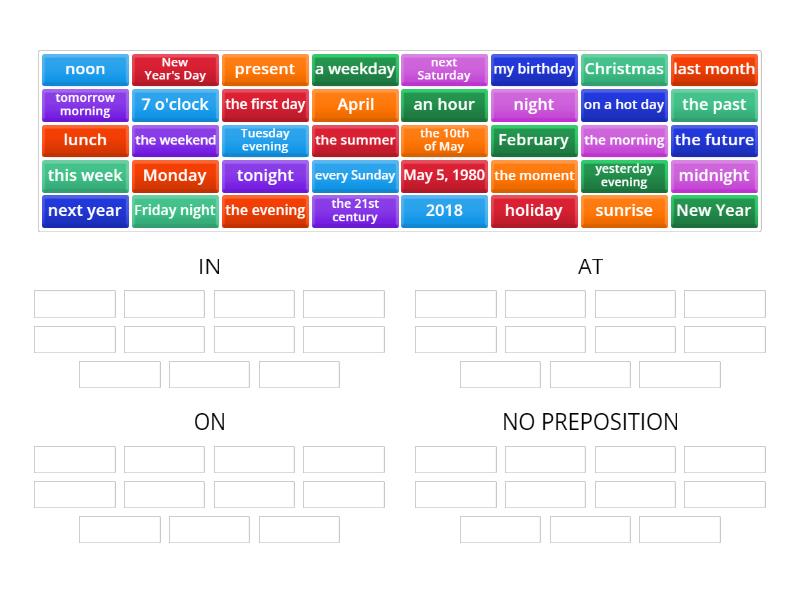 A2 CC3 Prepositions of time - Group sort