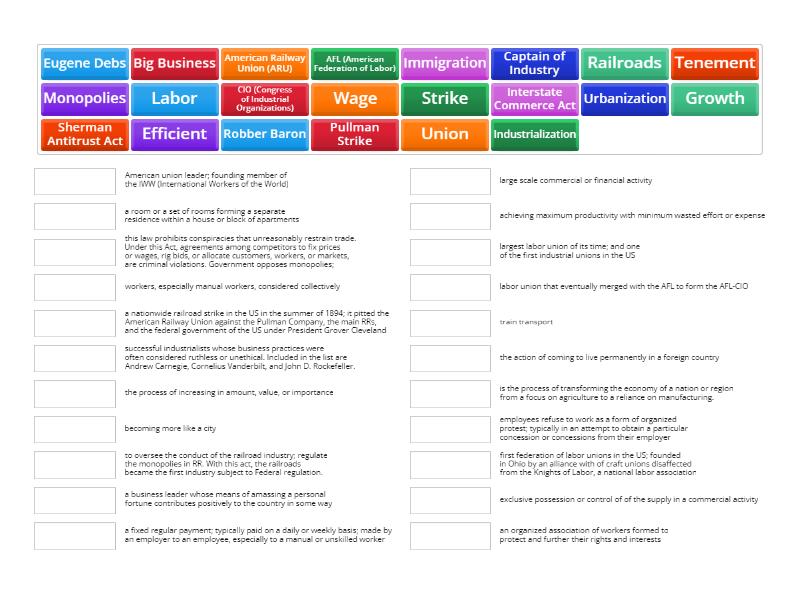 Gilded Age and Progressive Era Vocabulary - Match up