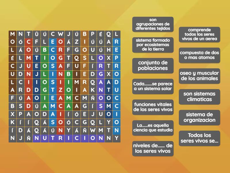 BIOLOGÍA COMO CIENCIA EN LA VIDA Y PARA LA VIDA - Sopa de letras