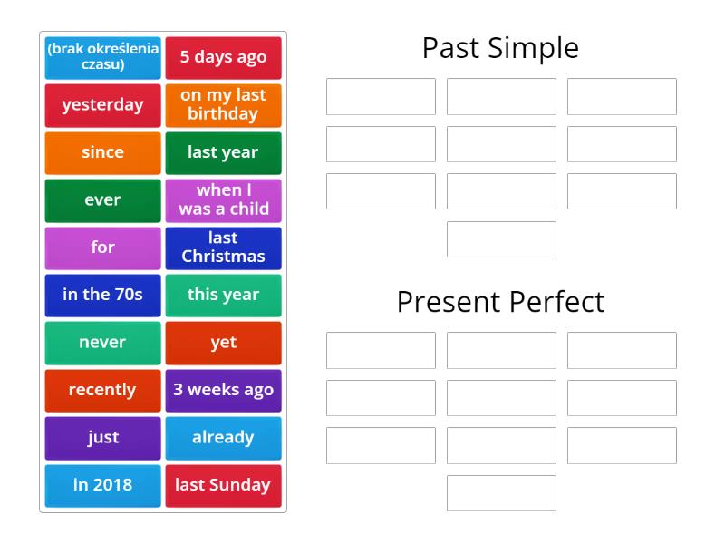 Present Perfect vs Past Simple - time expressions - Group sort