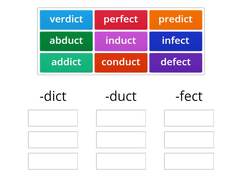 Sort with Latin bases ending with -ct 1,2,3 - Group sort