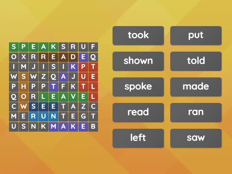 Most Common Irregular Verbs Memory Game - Wordsearch