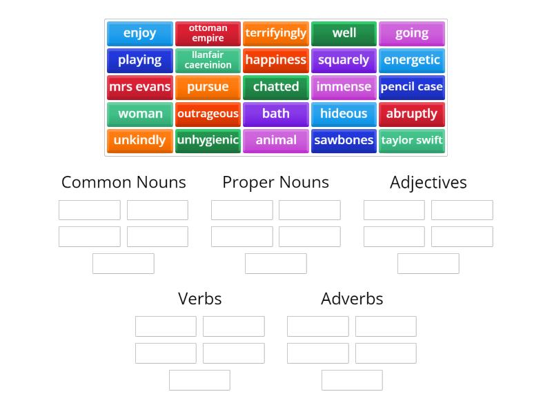 Nouns, adjectives, verbs and adverbs - Group sort