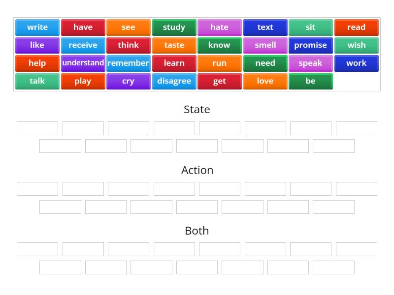 State/action verbs or both - Group sort