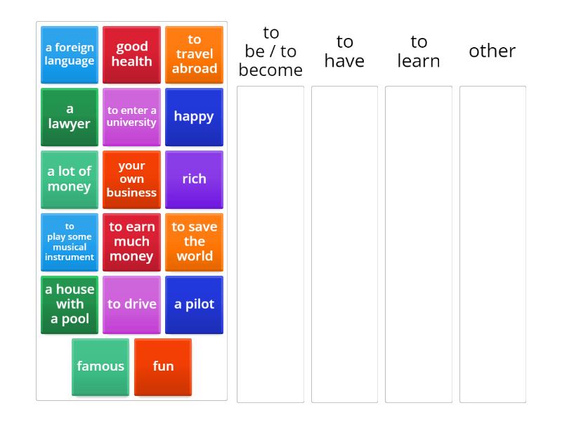 GG3 Life Ambitions_Collocations Sorting - Group sort