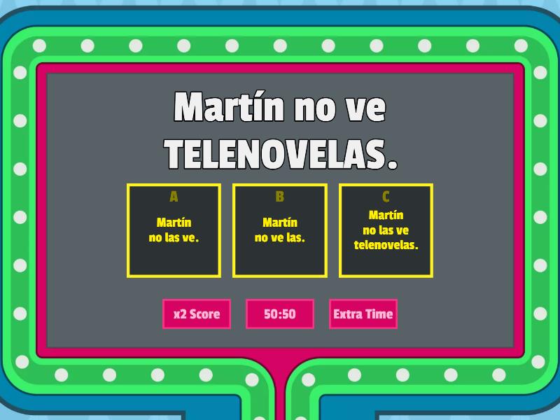 FO - ESP PRONOMBRES COMPLEMENTO DIRECTO - INDIRECTO - Gameshow quiz