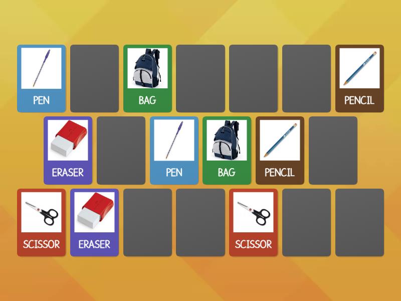 School Supplies Memory Game - Matching pairs