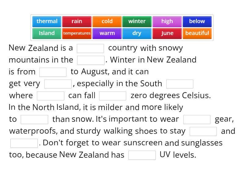 Winter in New Zealand - Complete the sentence