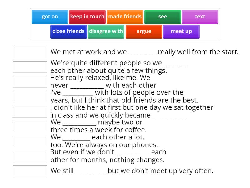 Friends - vocabulary - Match up