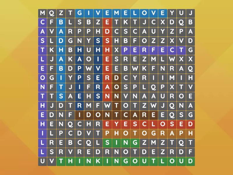 Ed Sheeran song word search - Wordsearch