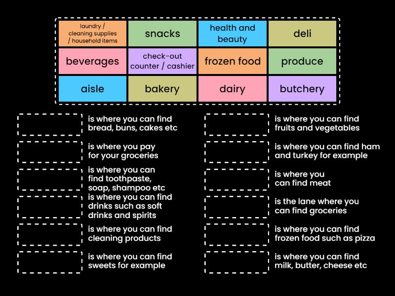 Match the sections with what you can find there - Match up