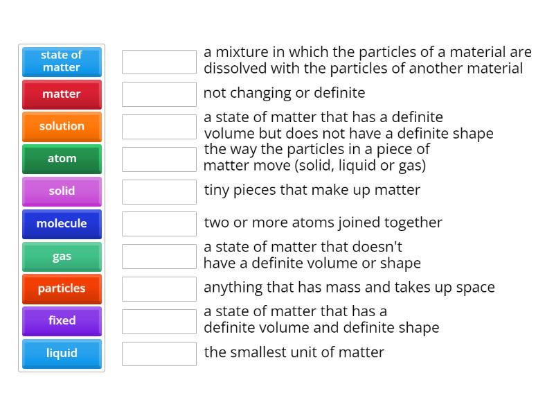 Matter vocabulary review - Match up